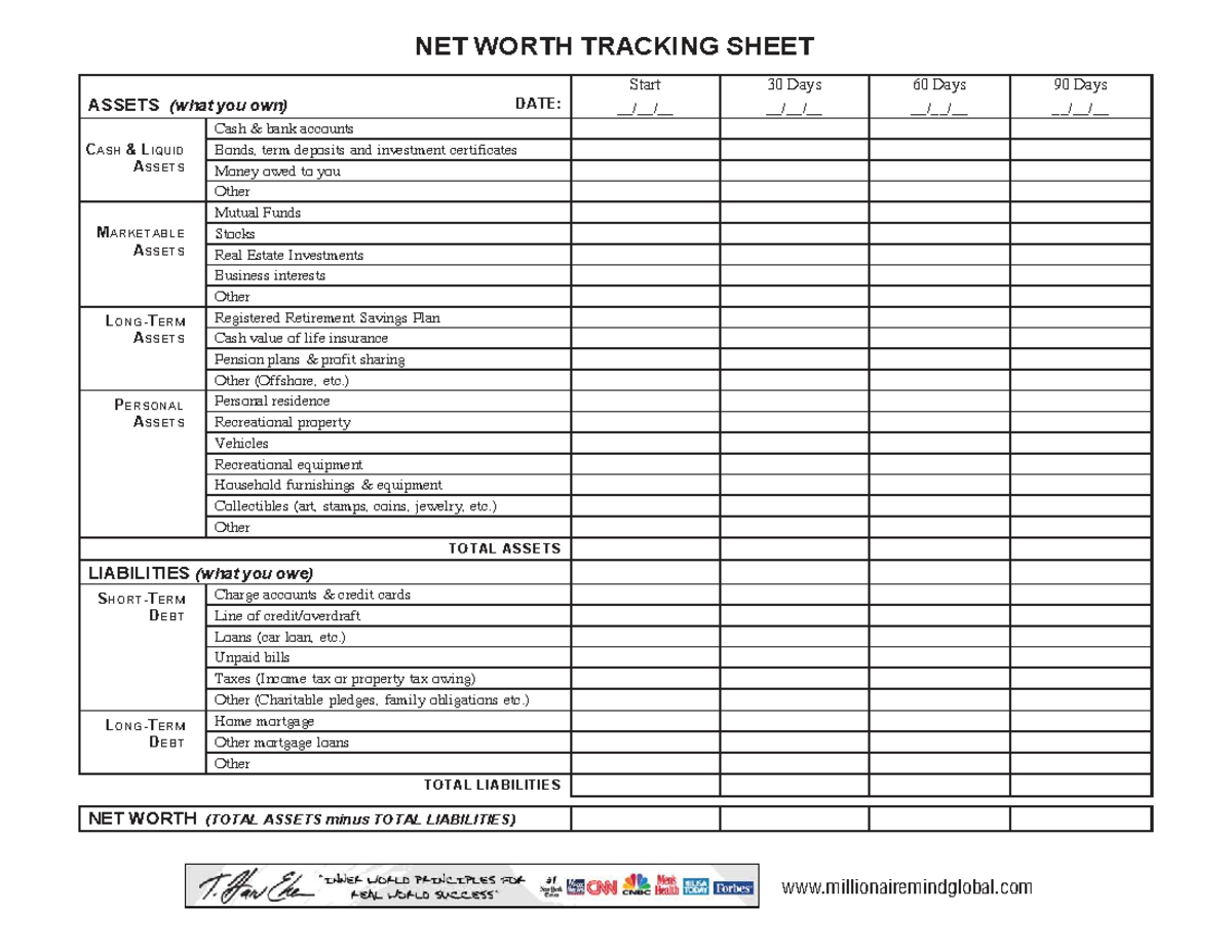 Net Worth Tracking Sheet (Hoja de Seguimiento del Patrimonio Neto ...