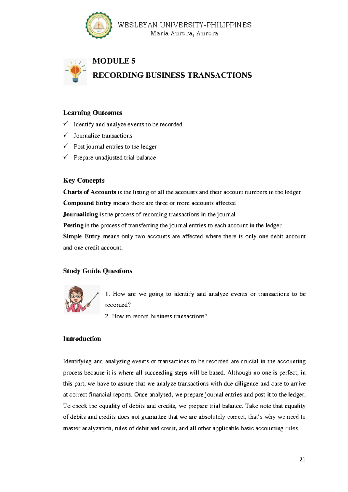 Module 5- Recording OF Business Transactions - Maria Aurora, Aurora ...