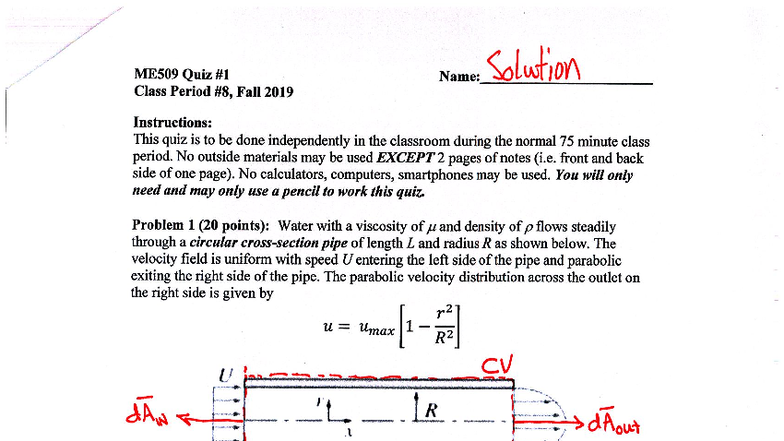 Exam 01 Soln 02.pdf - N/A - ME509 Quiz #1 Name ...