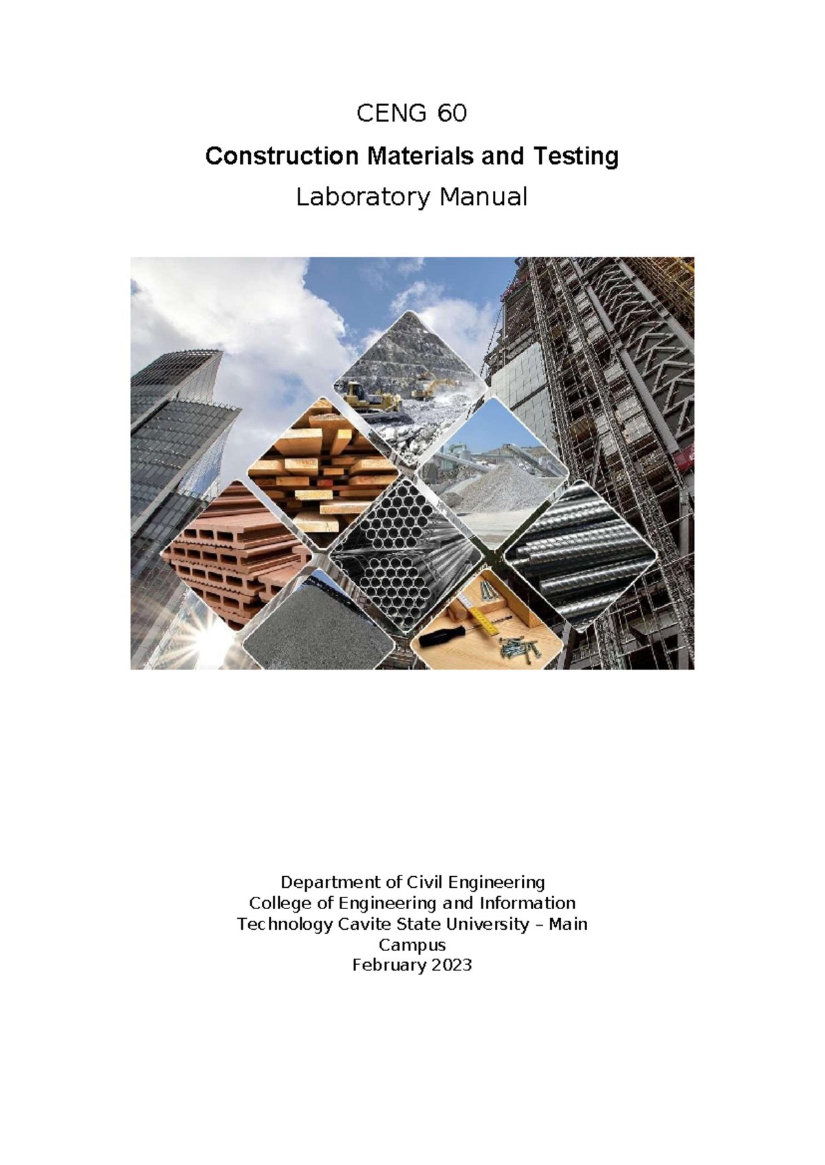 CENG 60 Construction Materials & Testing Lab Manual - Feb 2023 - Studocu