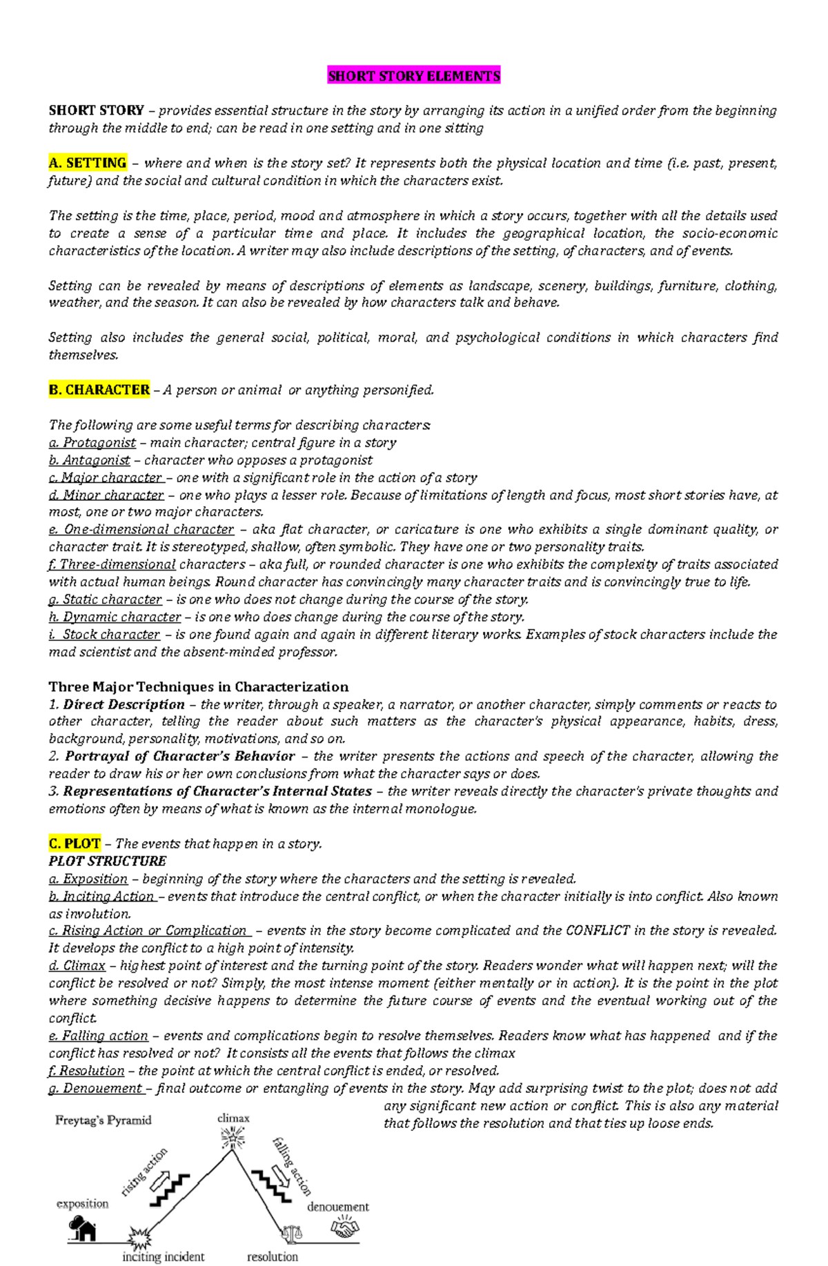 Grade 12 Short Story Elements: A Comprehensive Summary Guide - Studocu