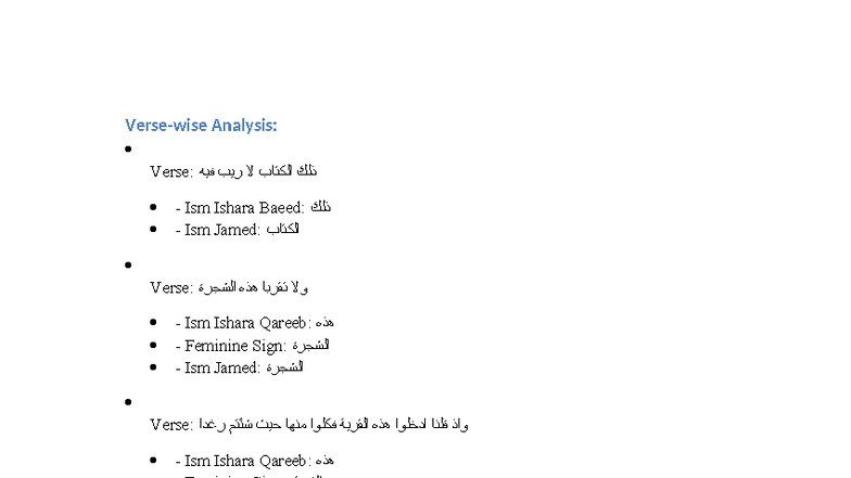 ISL1151 Spring Assignment 2: Analysis of Arabic Verses and Grammar ...
