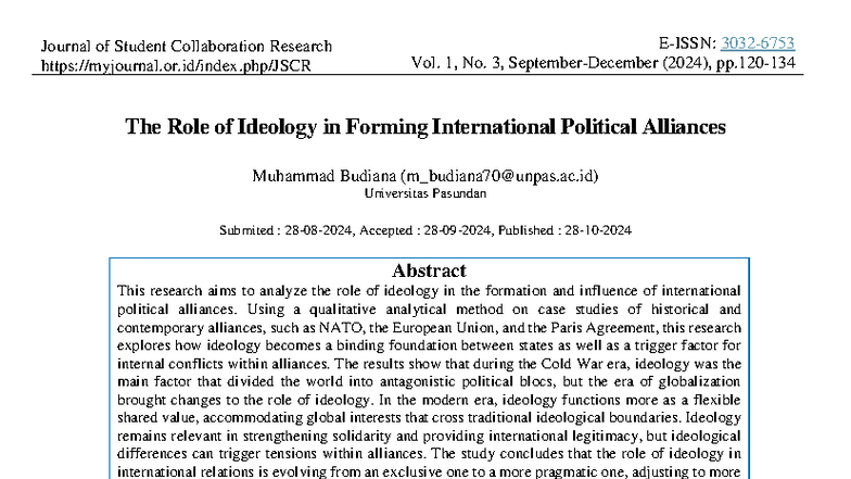 The Role of Ideology in International Political Alliances: A Study ...