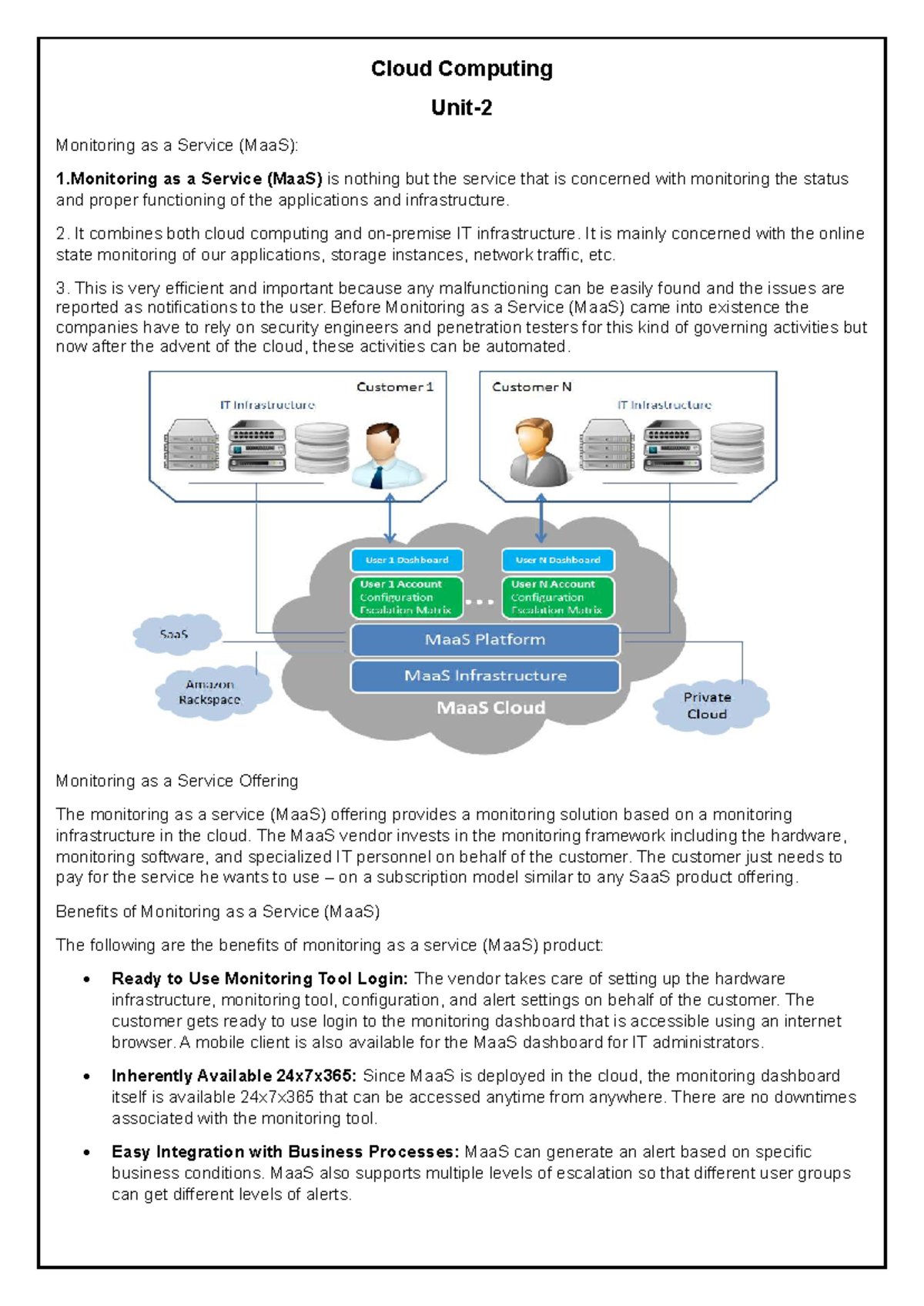 Cloud Computing Overview: Monitoring as a Service (MaaS) Insights - Studocu