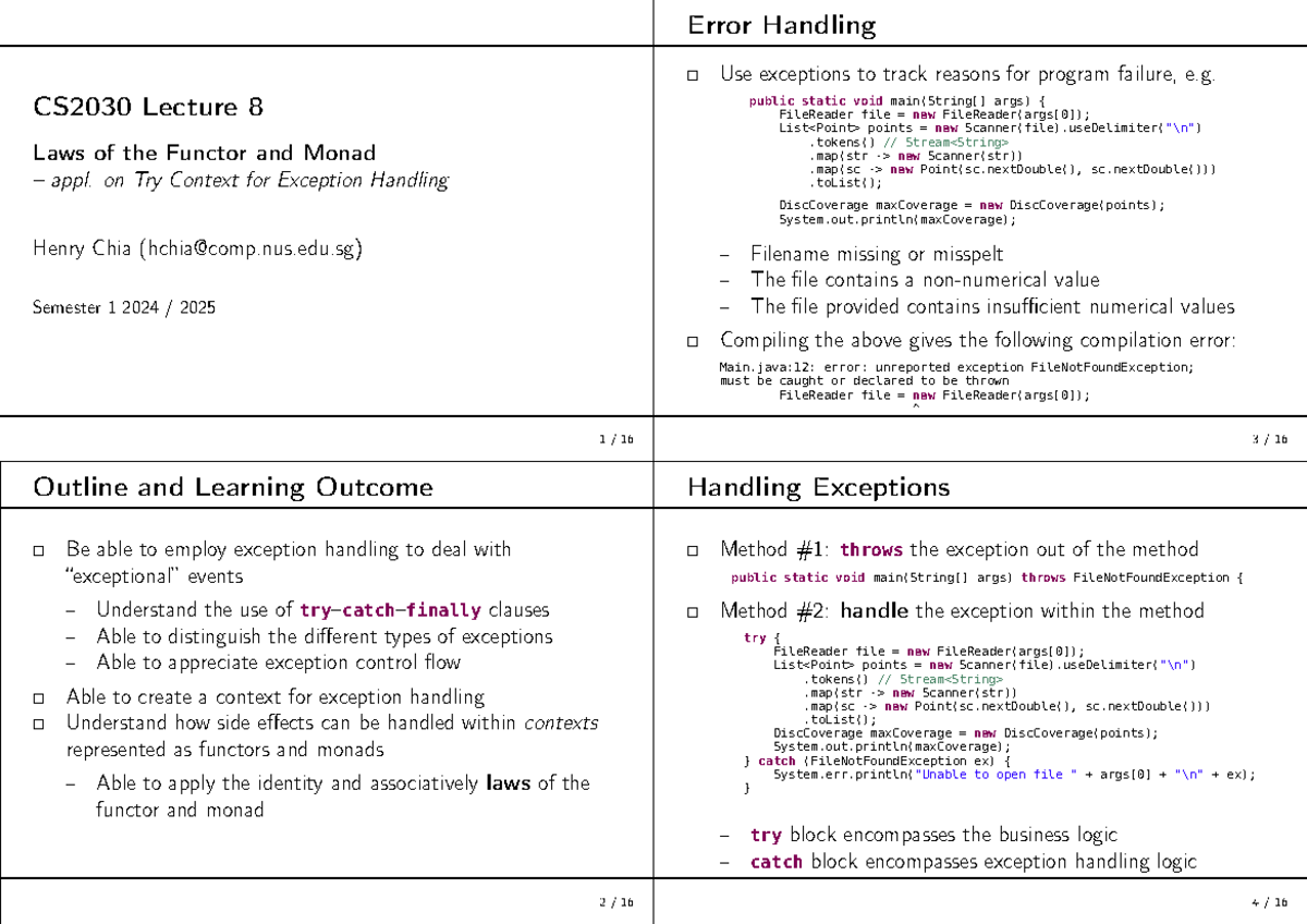 Lecture 09 4on1 - 1 / 16 CS2030 Lecture 8 Laws of the Functor and Monad ...