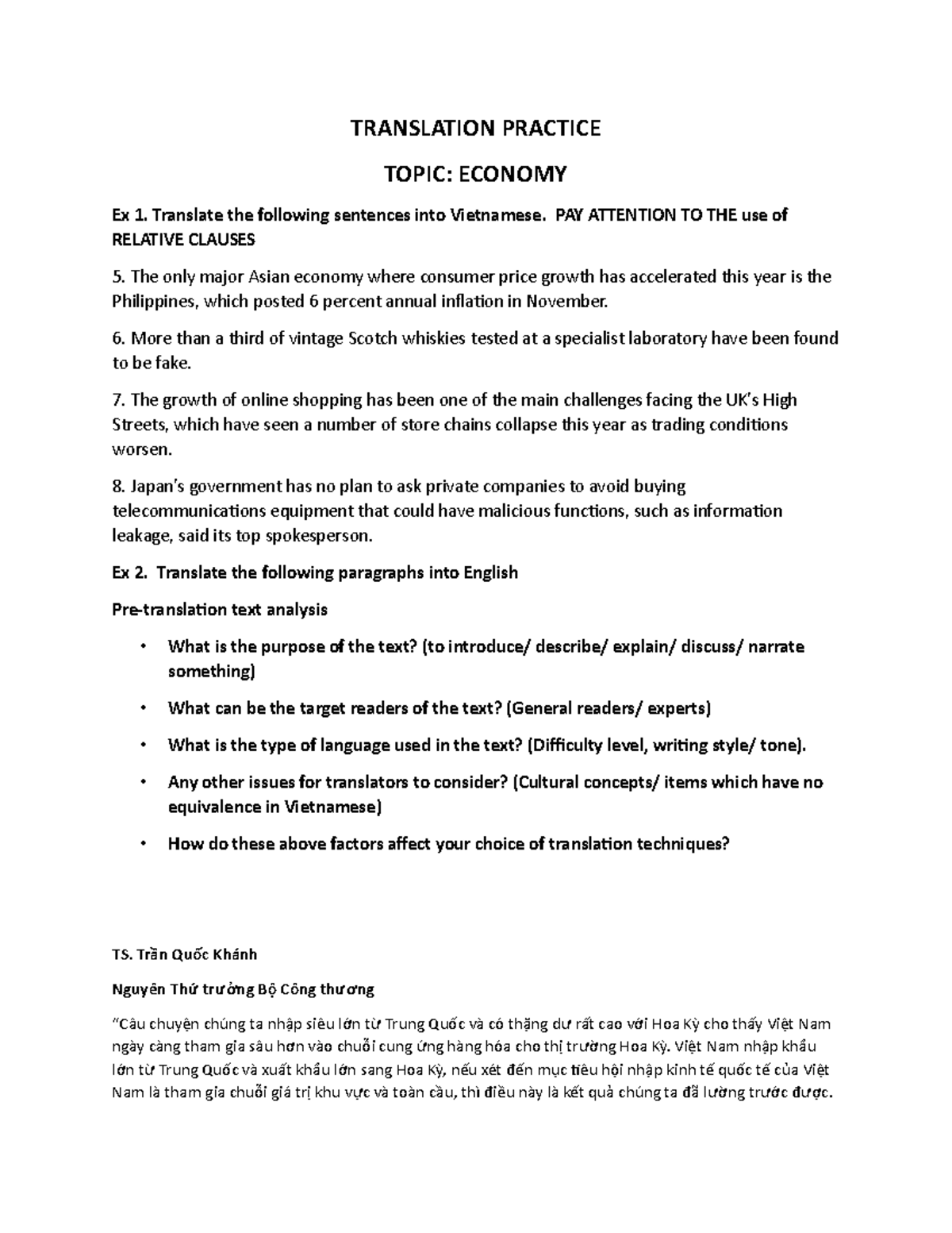 Translation Practice 2: Economy Focus on Relative Clauses - Studocu