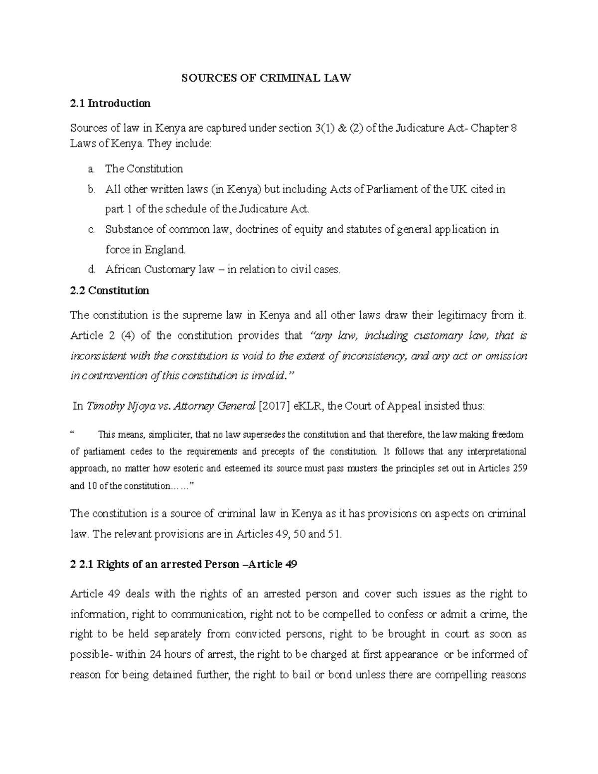 Sources of Criminal Law in Kenya: An Overview (LAW 101) - Studocu