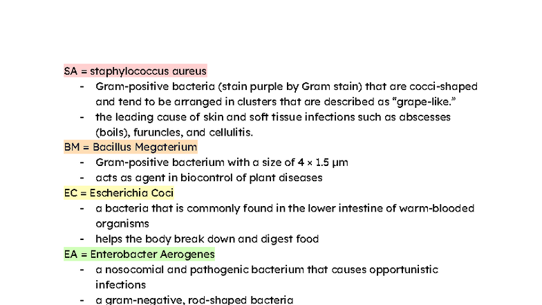 Biotechnology Notes: Key Bacteria and Their Roles in Infections - Studocu