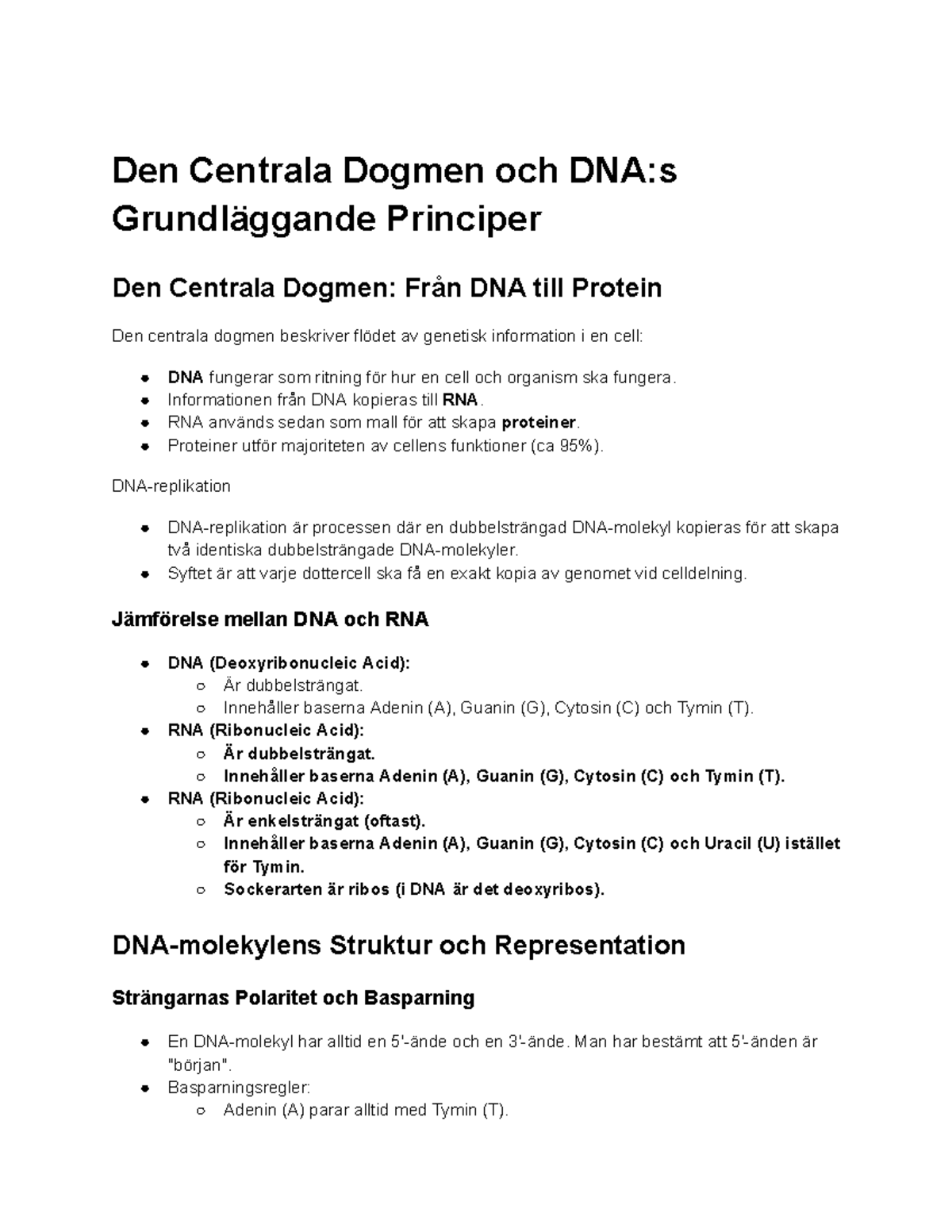 Cell Biology Notes (CB101) - Lecture 2: The Central Dogma and DNA ...