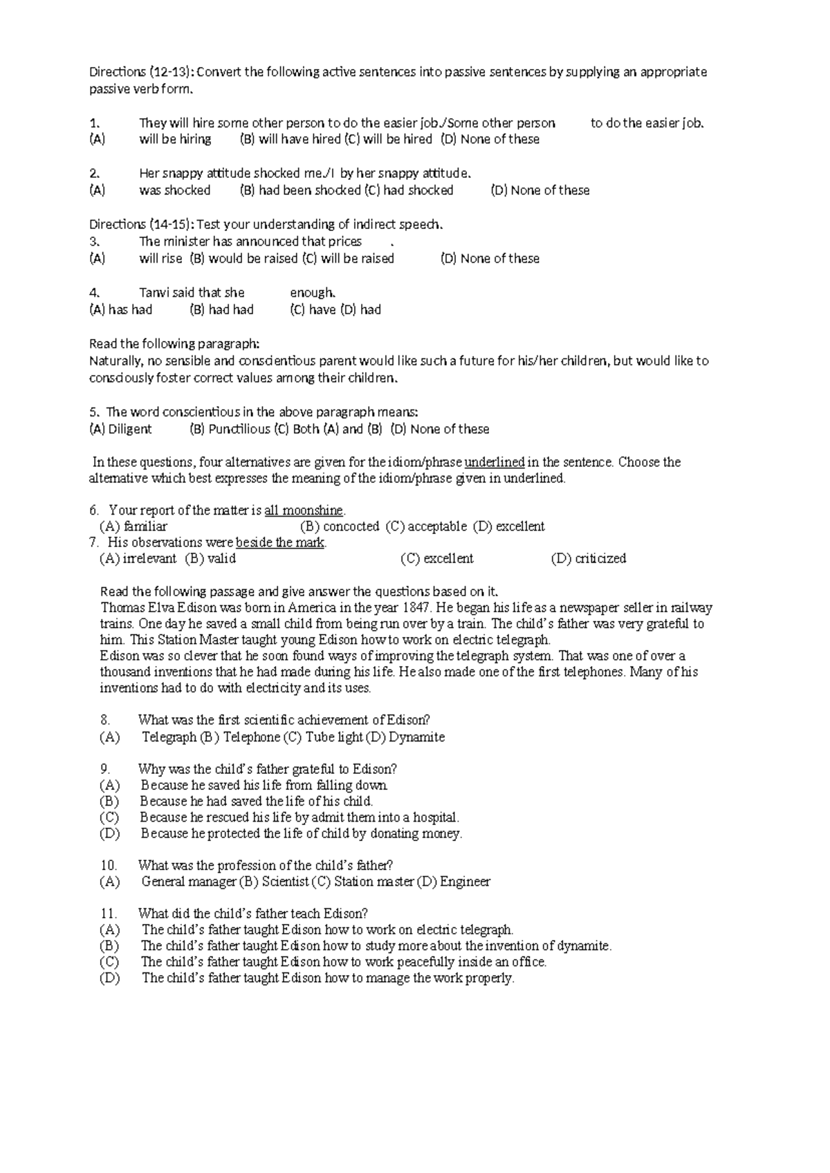 OBI2 - Practice on Active to Passive Voice & Indirect Speech - Studocu