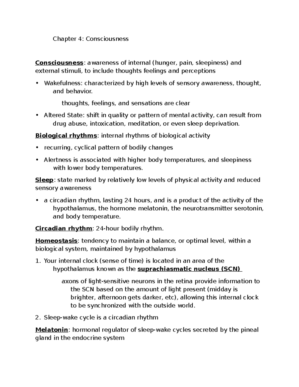 CHapter 4 Psychology States of Consciousness - Chapter 4: Consciousness ...