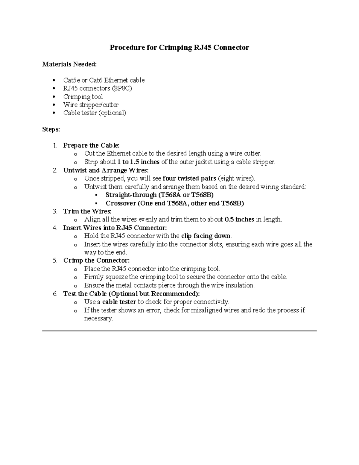 RJ45 Connector Crimping Procedure: Step-by-Step Guide - Studocu