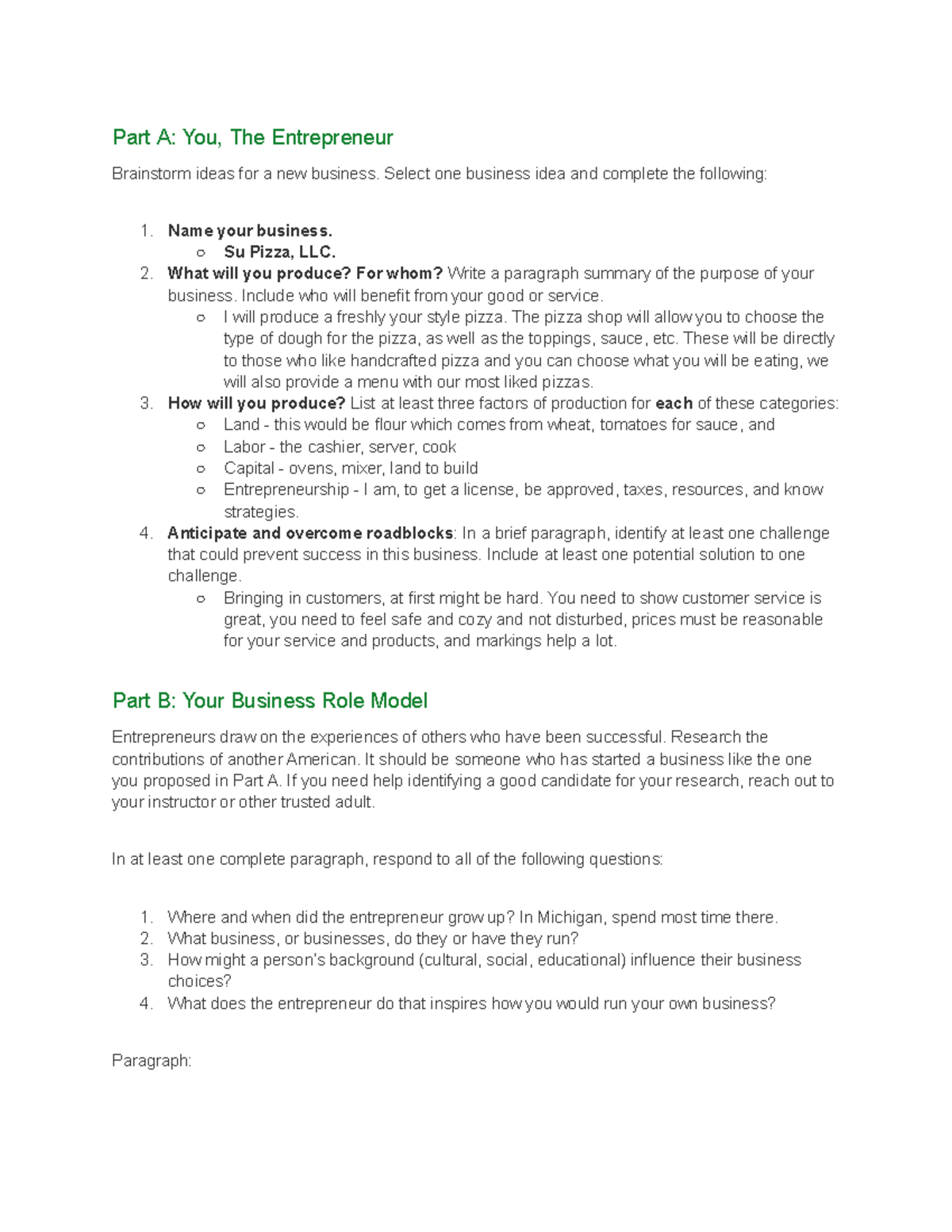 2.02 Economics: Business Plan and Entrepreneurial Role Models - Studocu