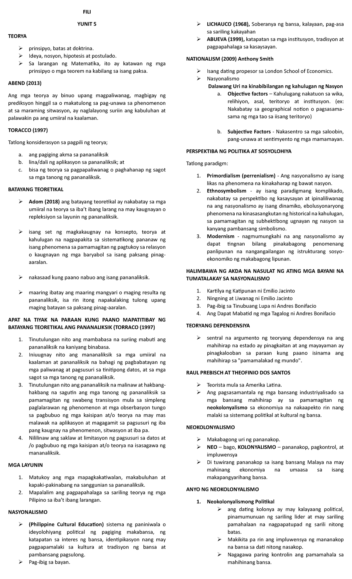 FILI YUNIT 5: TEORYA, BATAS, AT DOKTRINA SA PANANALIKSIK - Studocu