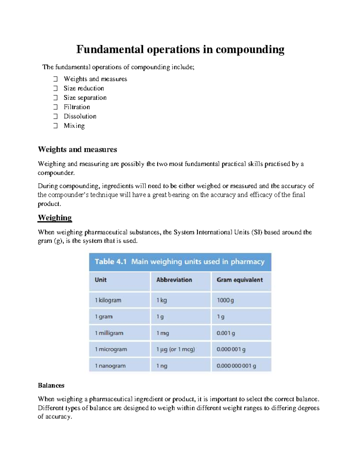 Fundamental Operations in Compounding: Weights & Measures - Studocu