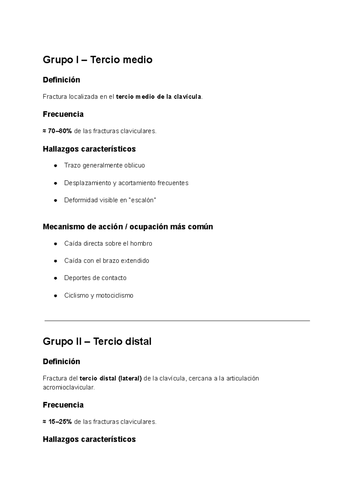 Clasificación de Allman: Fracturas Claviculares por Tercio - Studocu