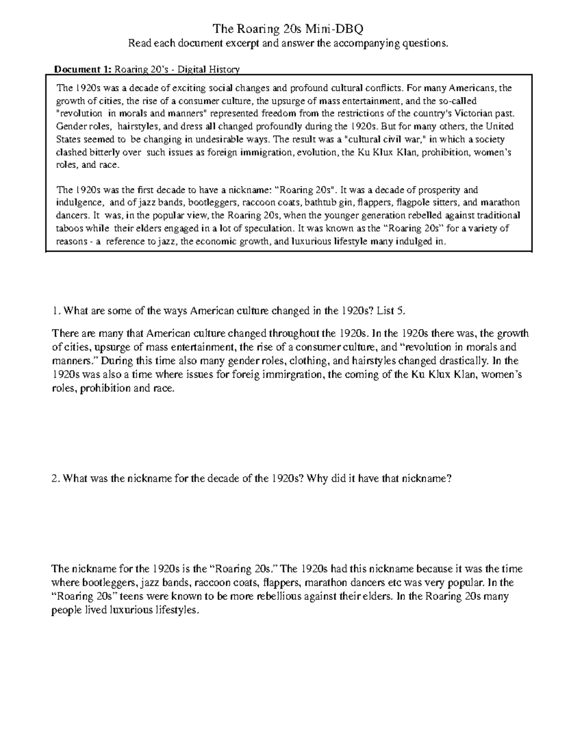 The Roaring 20s Mini DBQ - The Roaring 20s Mini-DBQ Read each document ...