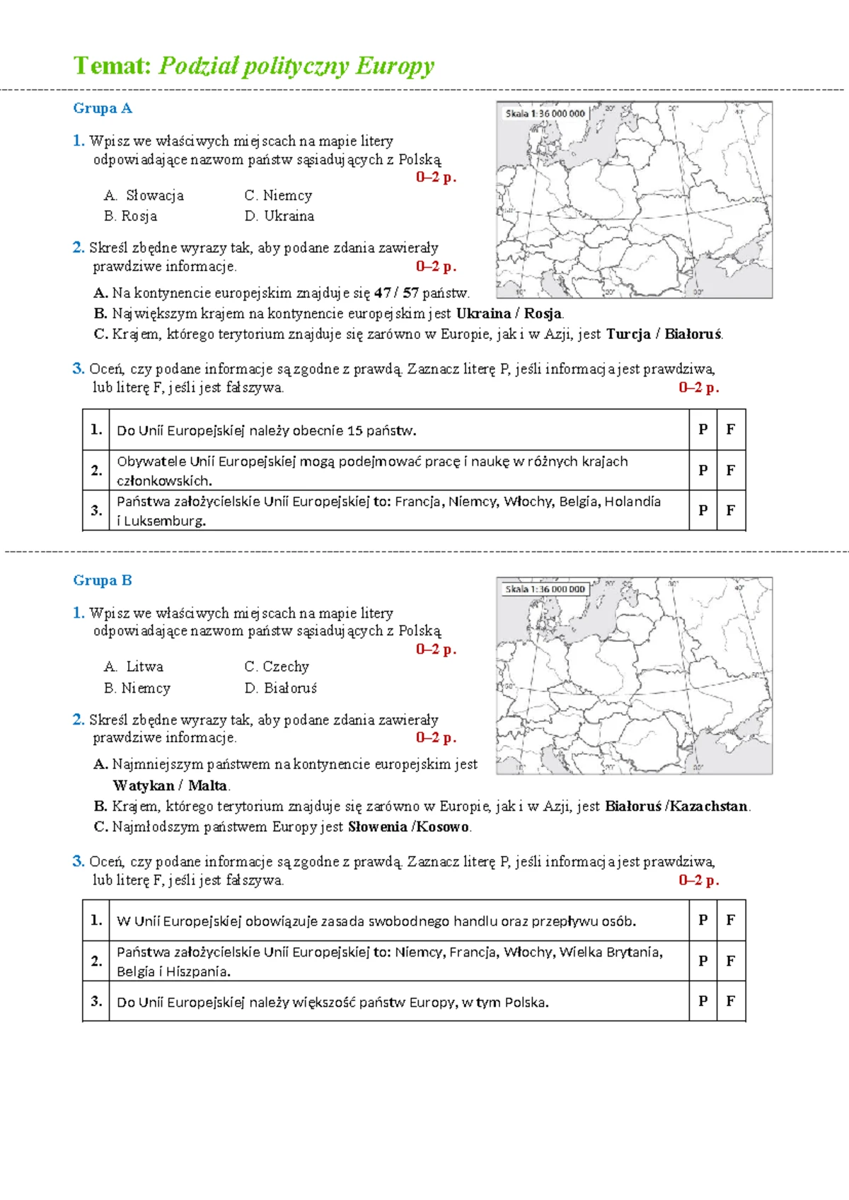 Sprawdzian 8: Polska i Litwa - Grupa A (Wersja A) - Studocu