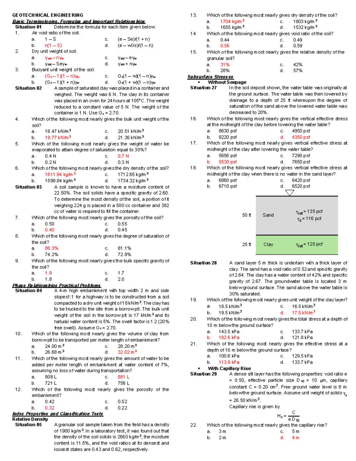 GEOTECHNICAL ENGINEERING: Key Formulas & Relationships for Exam Prep ...