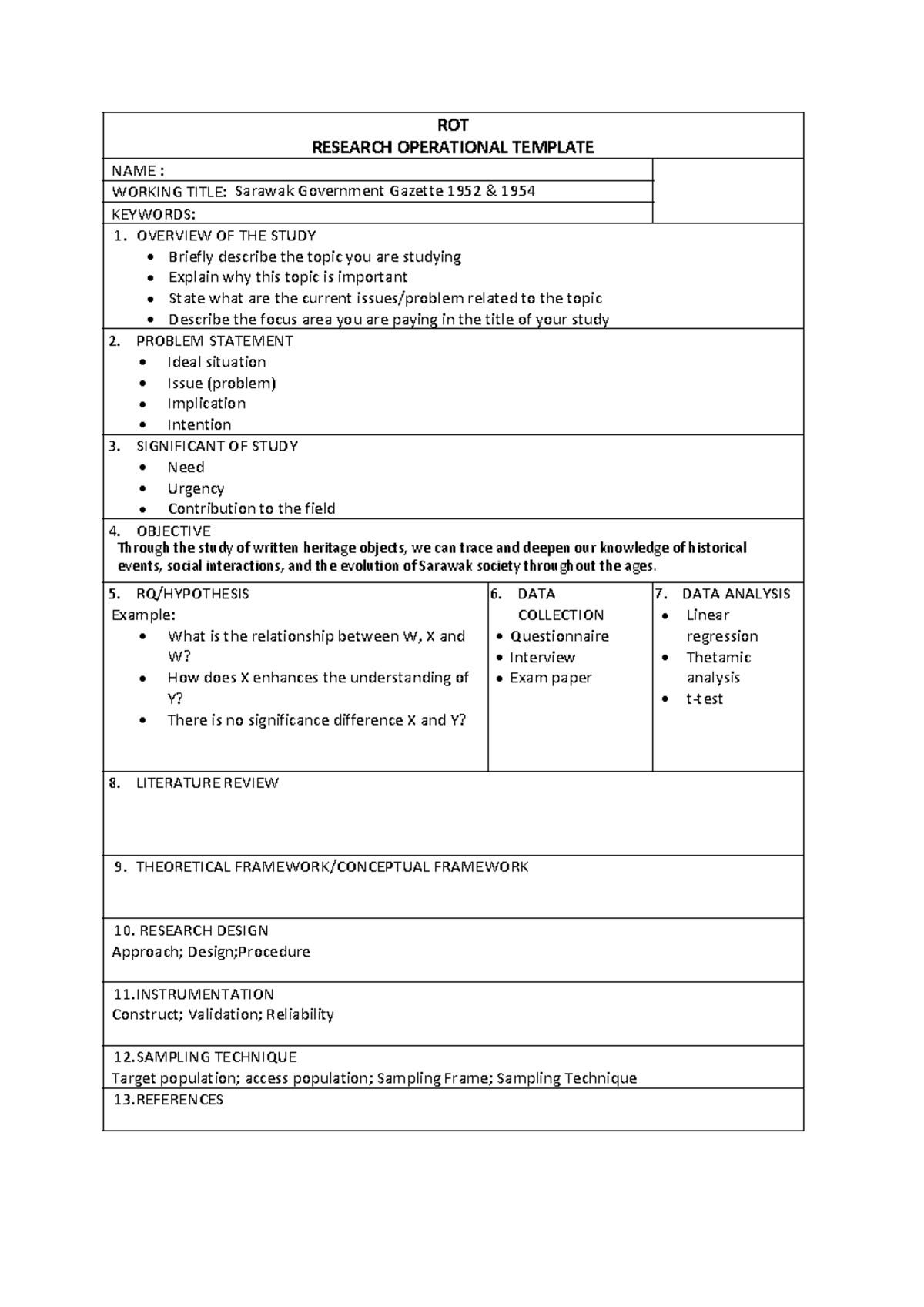 ROT - Research Operational Template for Academic Studies - Studocu