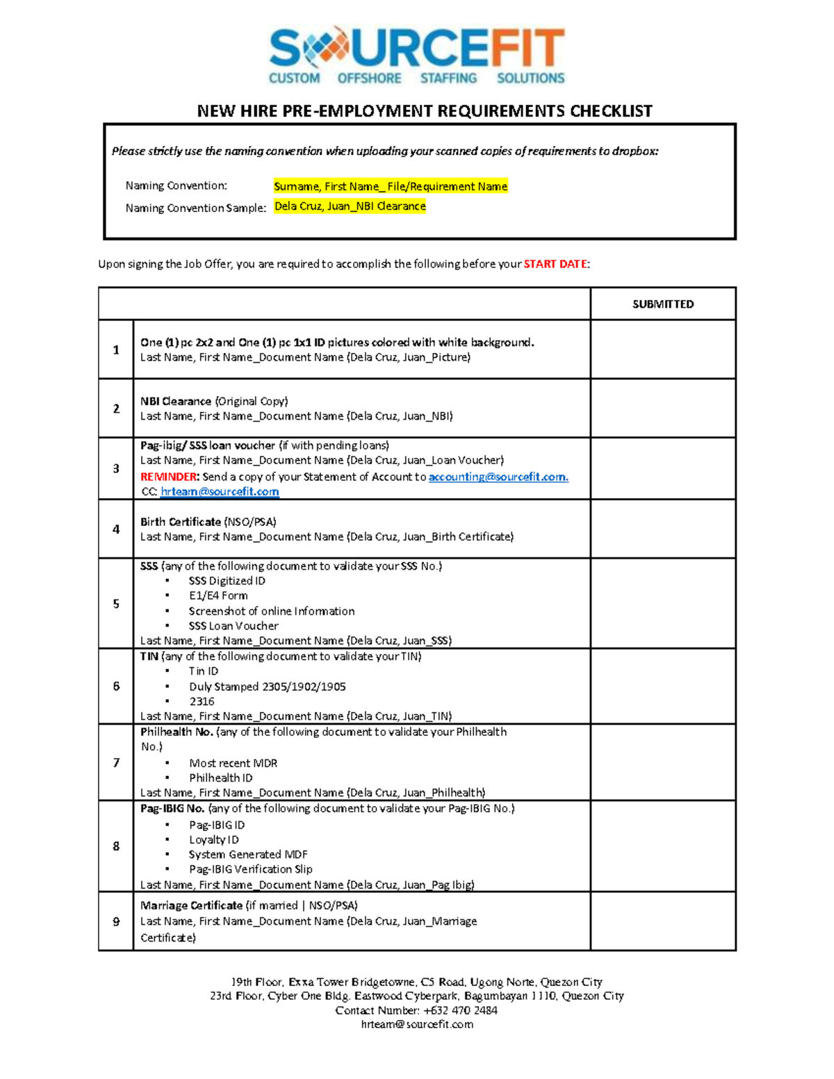Pre-Employment Checklist - 19th Floor, Exxa Tower Bridgetowne, C5 Road ...