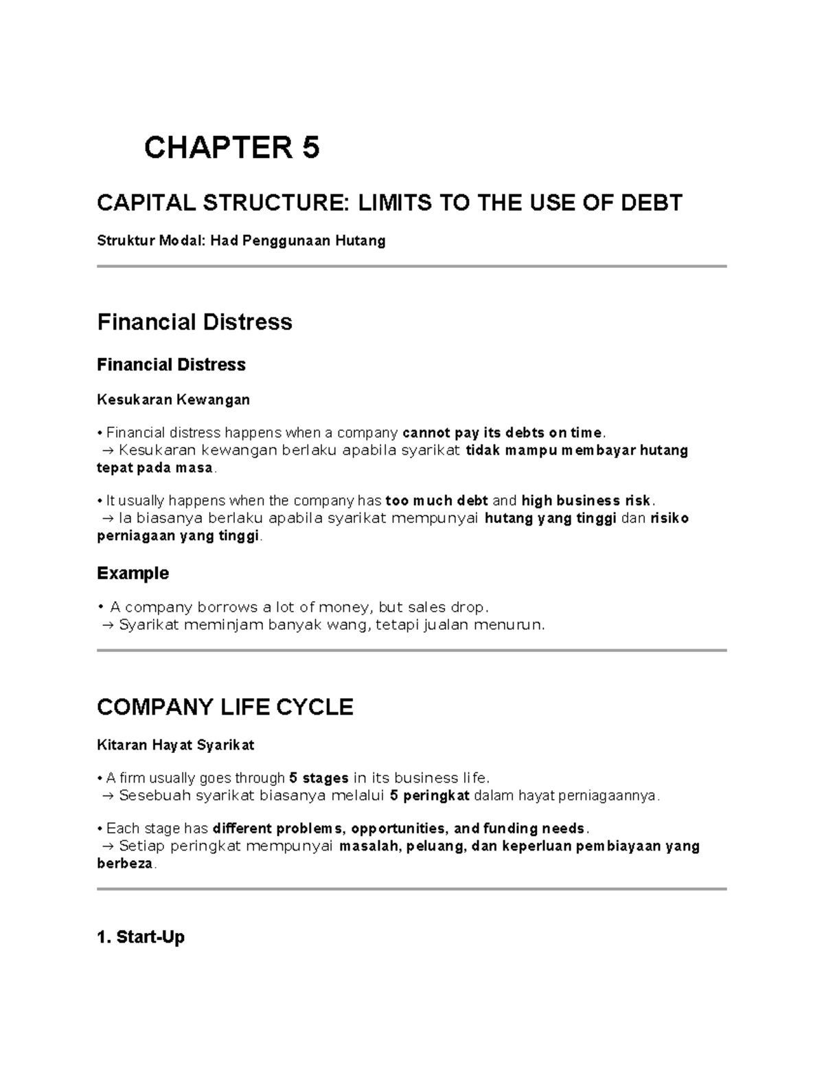 FIN537 - Final Exam: Chapter 5 - Capital Structure & Financial Distress ...