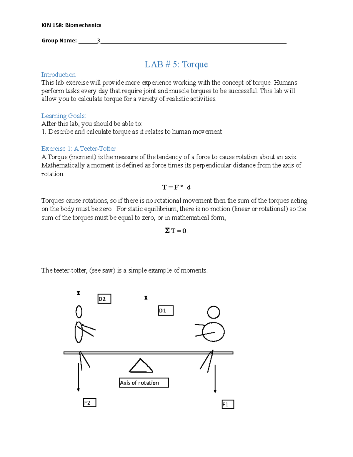 Lab 5: Torque Calculations and Analysis - Group 3 - Studocu