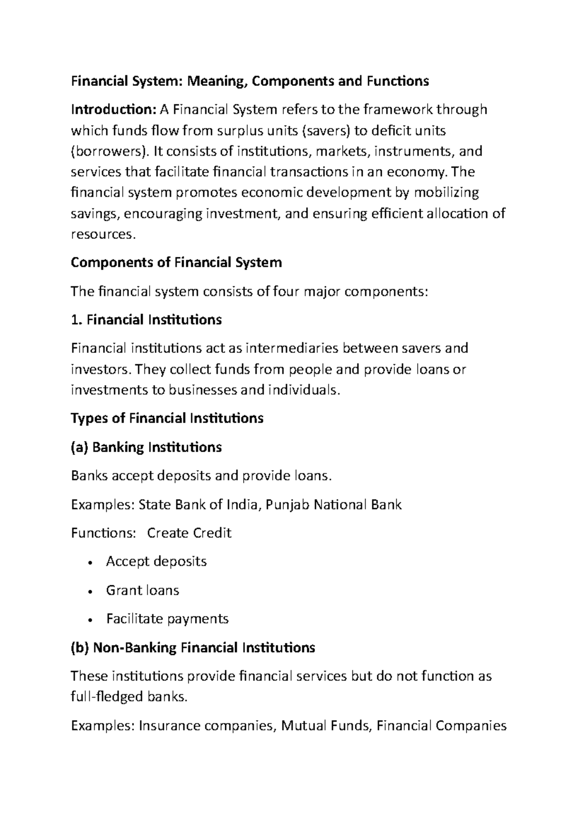 FMI - Financial System: Components, Functions & Economic Impact - Studocu