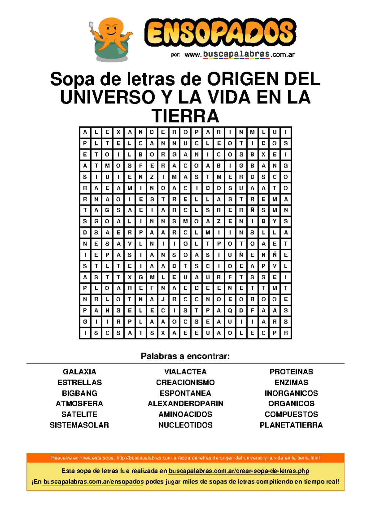 Sopa De Letras Del Planeta Tierra