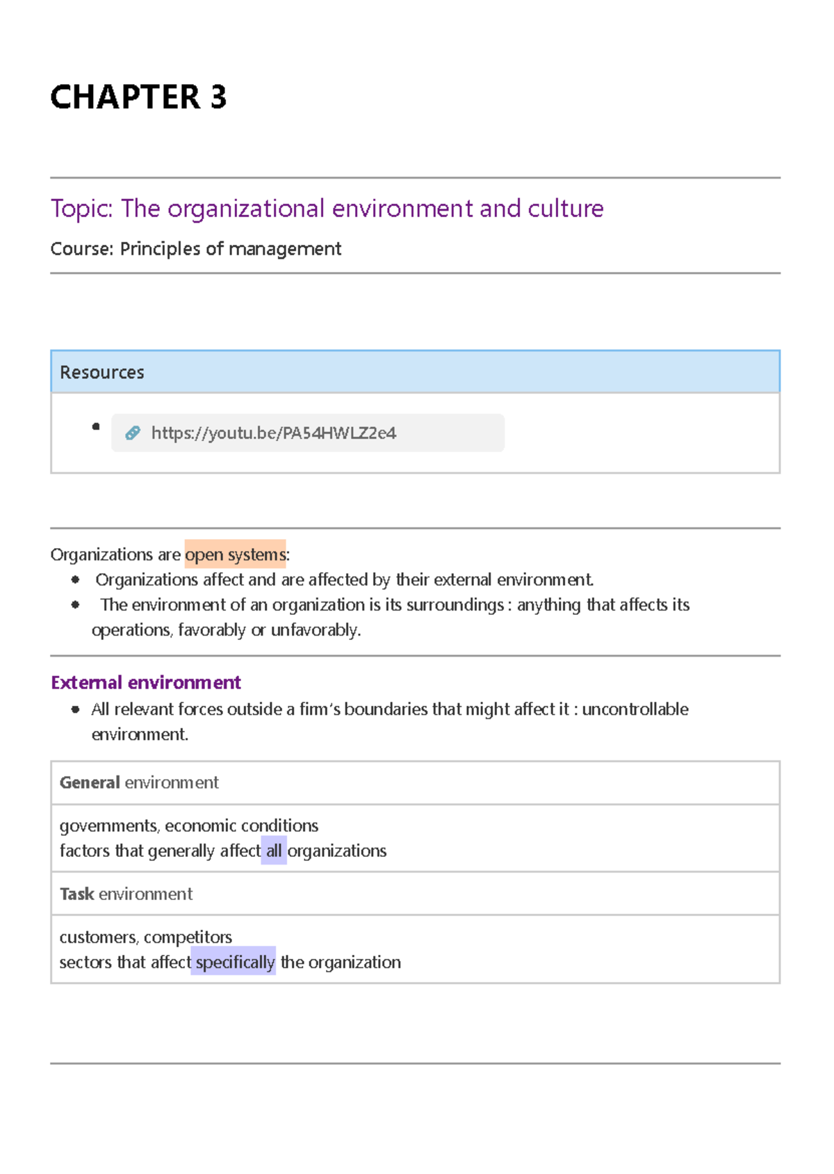 Principles of Management: Chapter 3 - Lecture Notes & Summary - Studocu