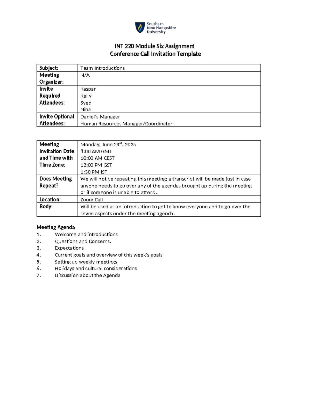 INT 220 Module 6 Assignment: Conference Call Invitation Template - Studocu