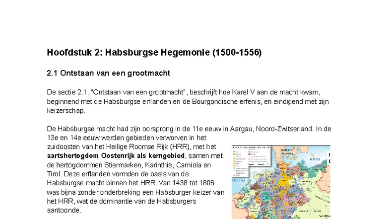 Hoofdstuk 2 - Samenvatting van de Habsburgse Hegemonie (1500-1556 ...