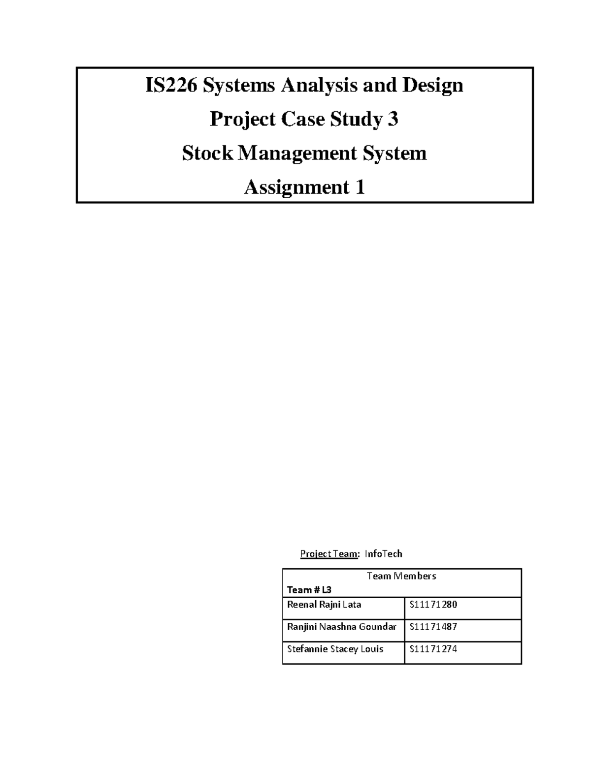IS226 Assignment 1: Case Study on Stock Management System - Studocu
