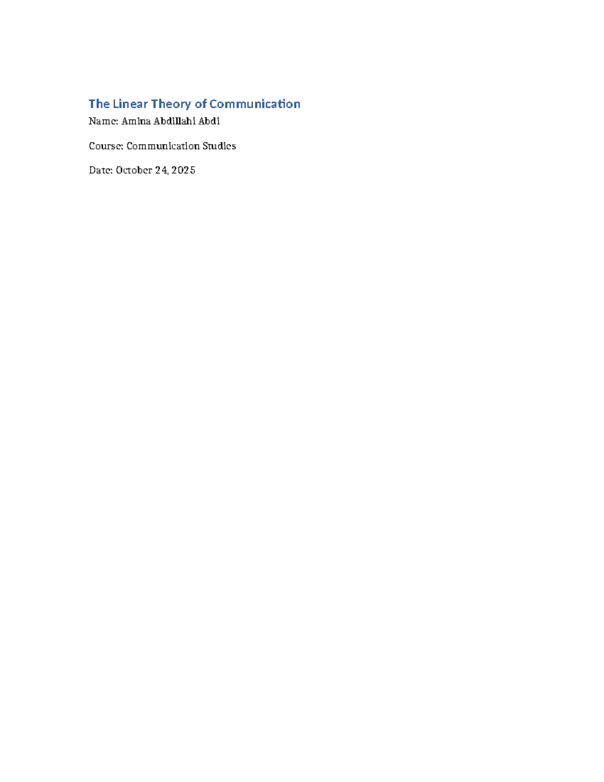 Communication Studies: Linear Theory of Communication Essay - Studocu