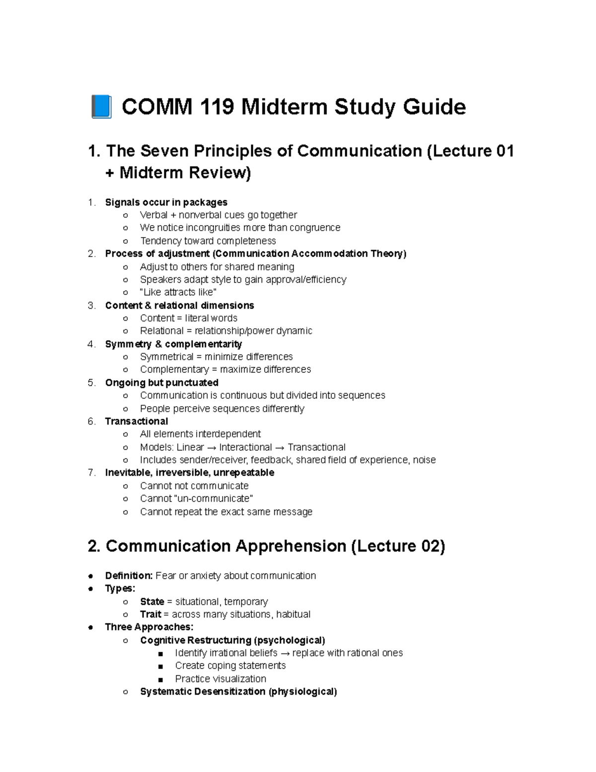 COMM 119 Midterm Study Guide: Key Concepts & Strategies for Success ...
