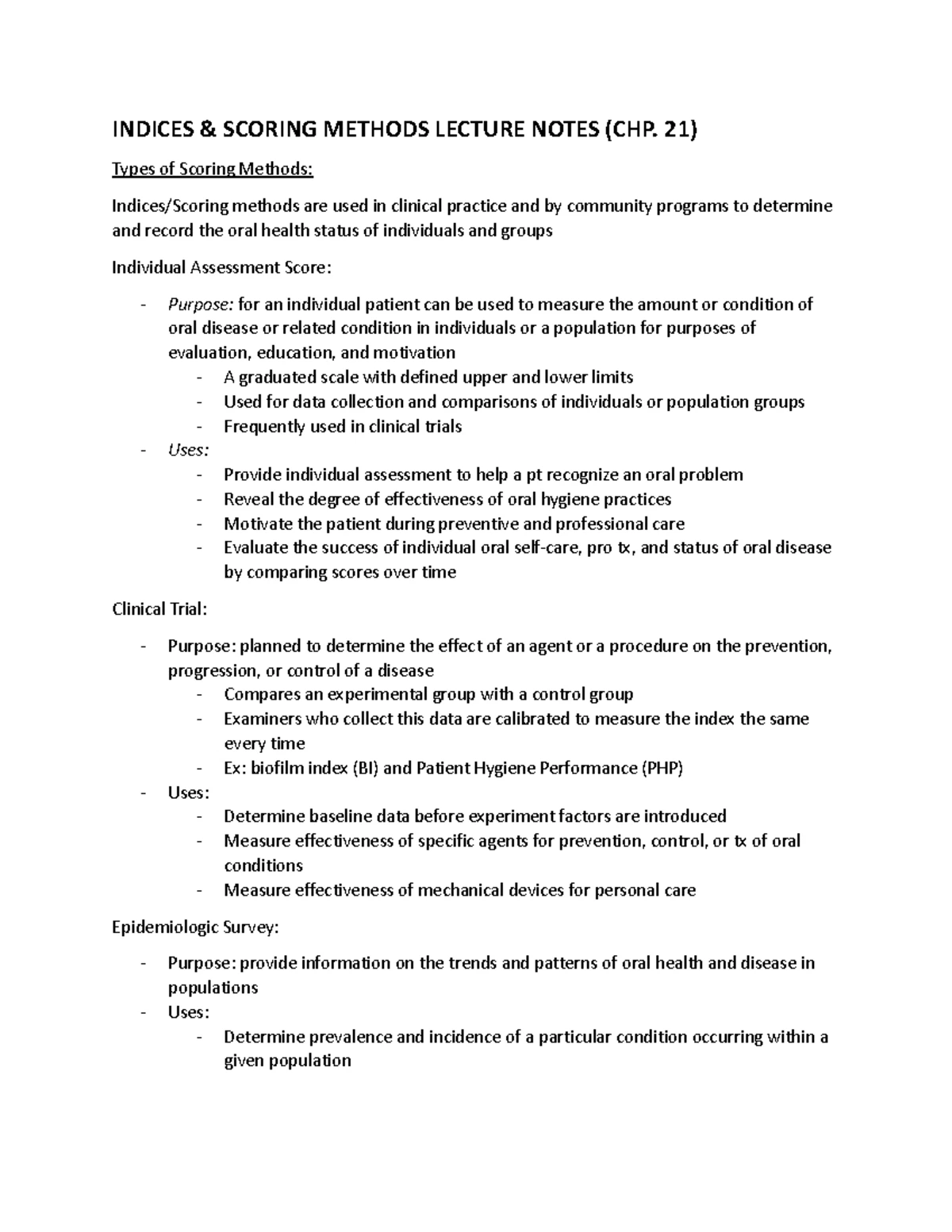Lecture Notes on Clinical Indices & Scoring Methods in Oral Health ...