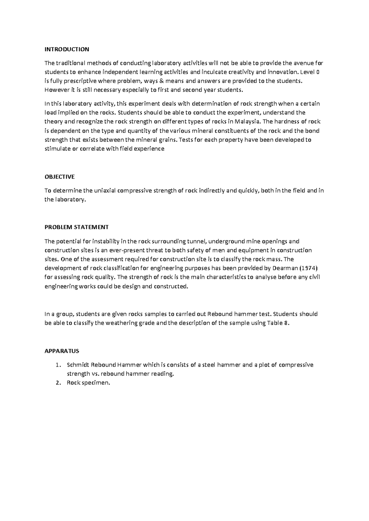 LAB Report: Determining Rock Strength via Rebound Hardness Test - Studocu