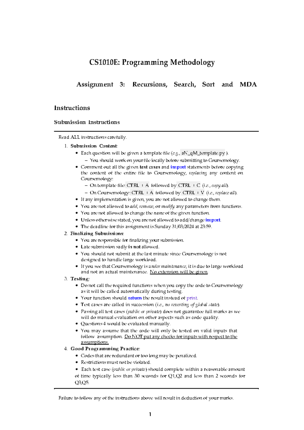 CS1010E: Assignment 3 - Recursions, Search, Sort, MDA Instructions ...