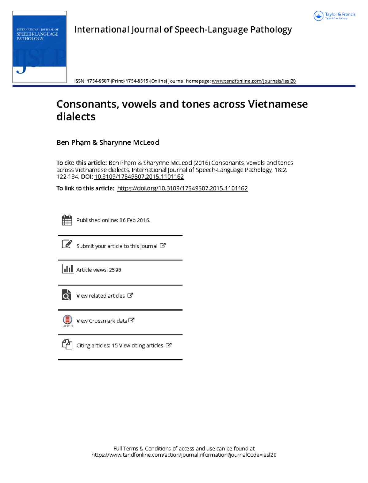 Consonants, Vowels, and Tones in Vietnamese Dialects: A Study - Studocu