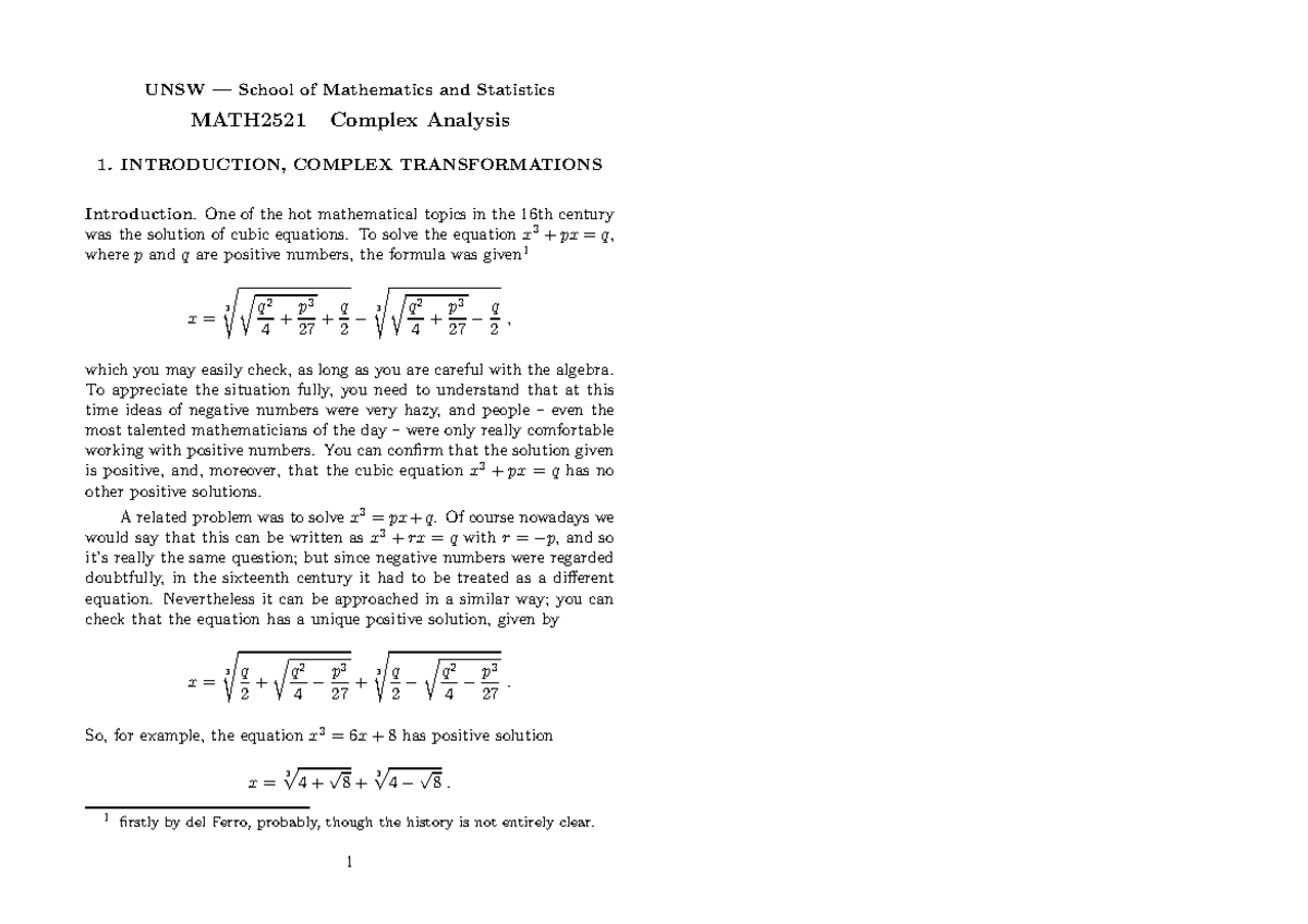 MATH2521 Complex Analysis 1: Introduction to Complex Transformations ...