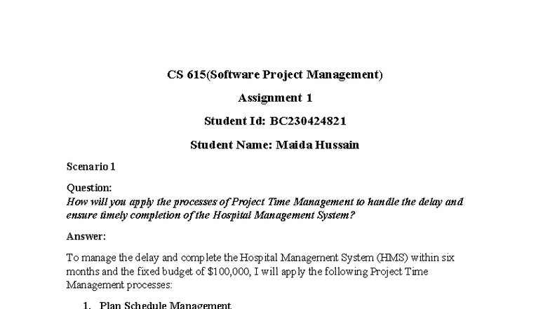 CS 615 Software Project Management Assignment 1 Solutions - Studocu