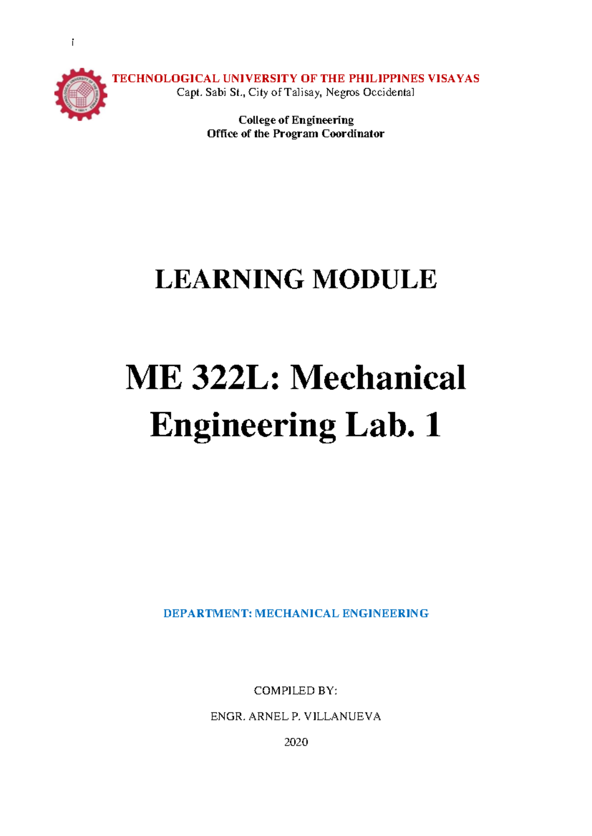 ME 322L: Mechanical Engineering Lab - Learning Module & Notes - Studocu