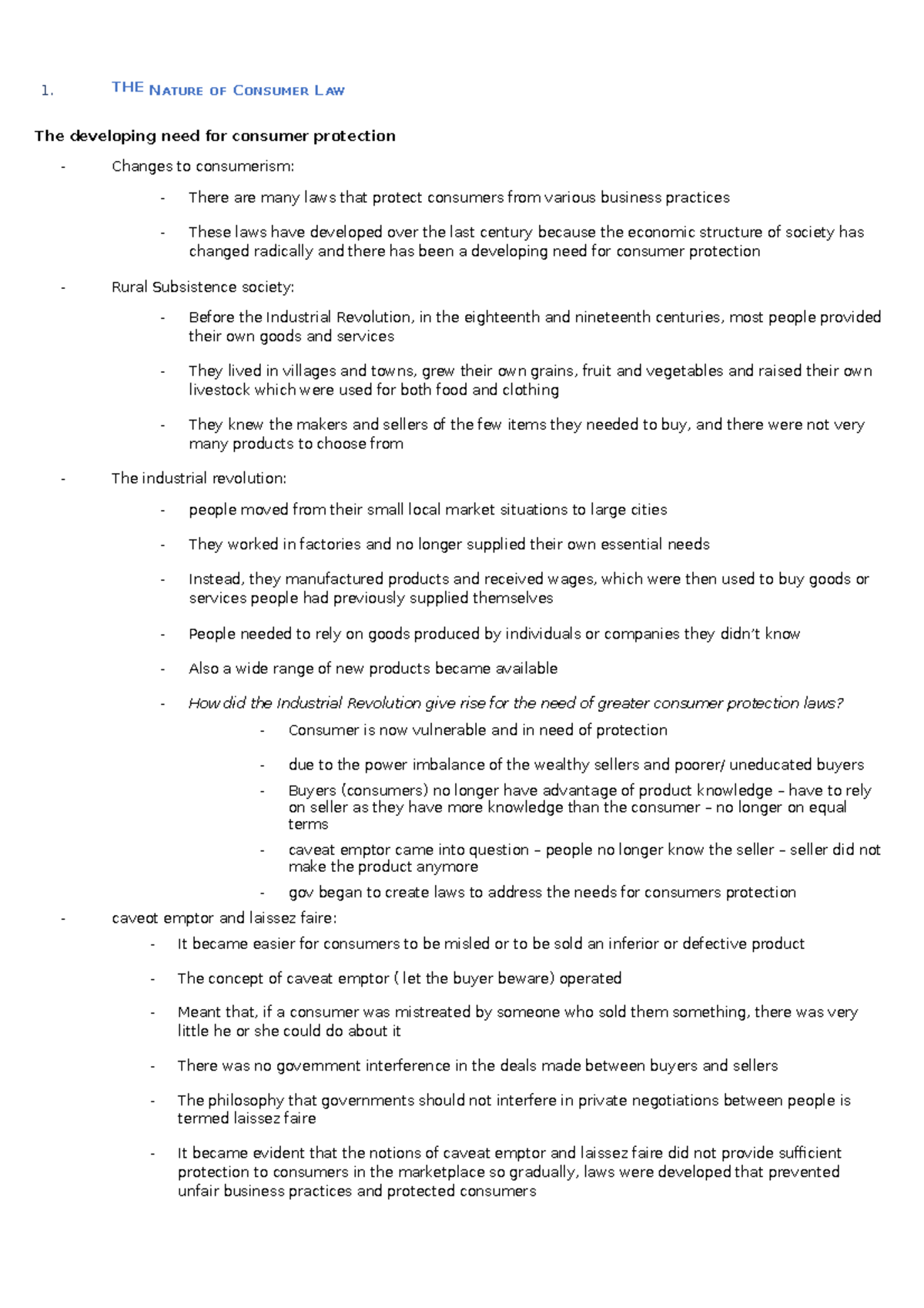 Consumers notes 1 - syllabus point summary - 1. THE NATURE OF CONSUMER ...