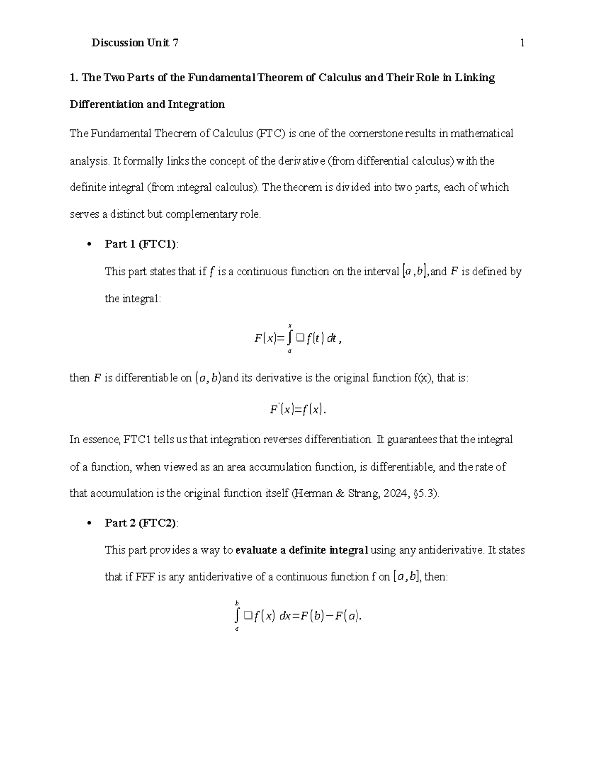 Discussion Unit 7: The Fundamental Theorem of Calculus Explained - Studocu