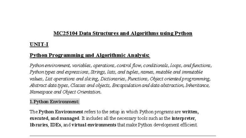 MC25104 Final Exam Study Guide: Data Structures & Algorithms in Python - Studocu
