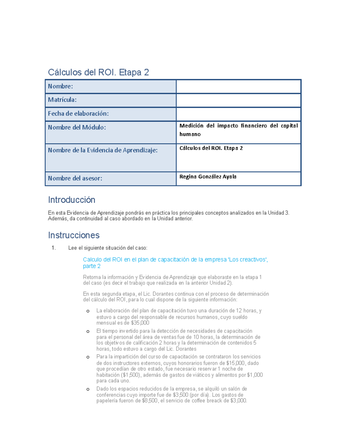 Cálculo del ROI en Capacitación: Evidencia de Aprendizaje Etapa 2 ...