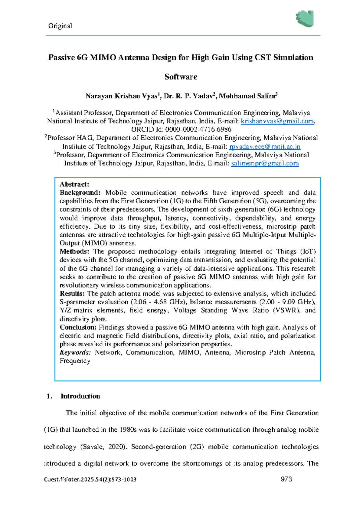 Passive 6G MIMO Antenna Design for High Gain Using CST Simulation - Studocu