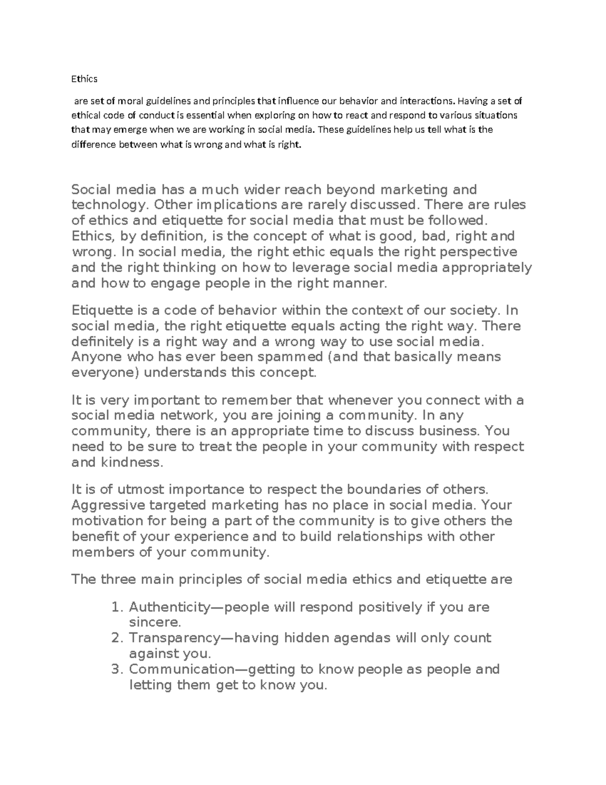 COM 401 - Ethical Considerations in Social Media Essays - Studocu