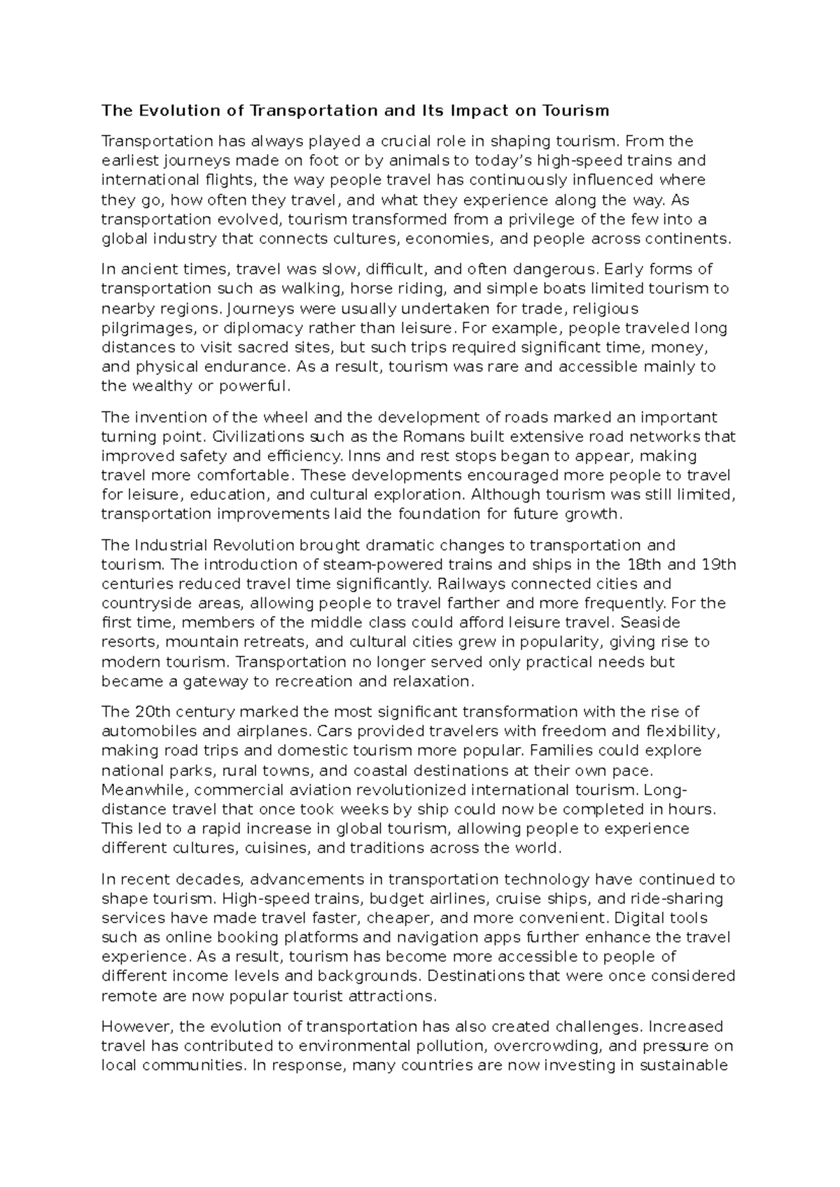 The Evolution of Transportation's Impact on Tourism: A Historical ...