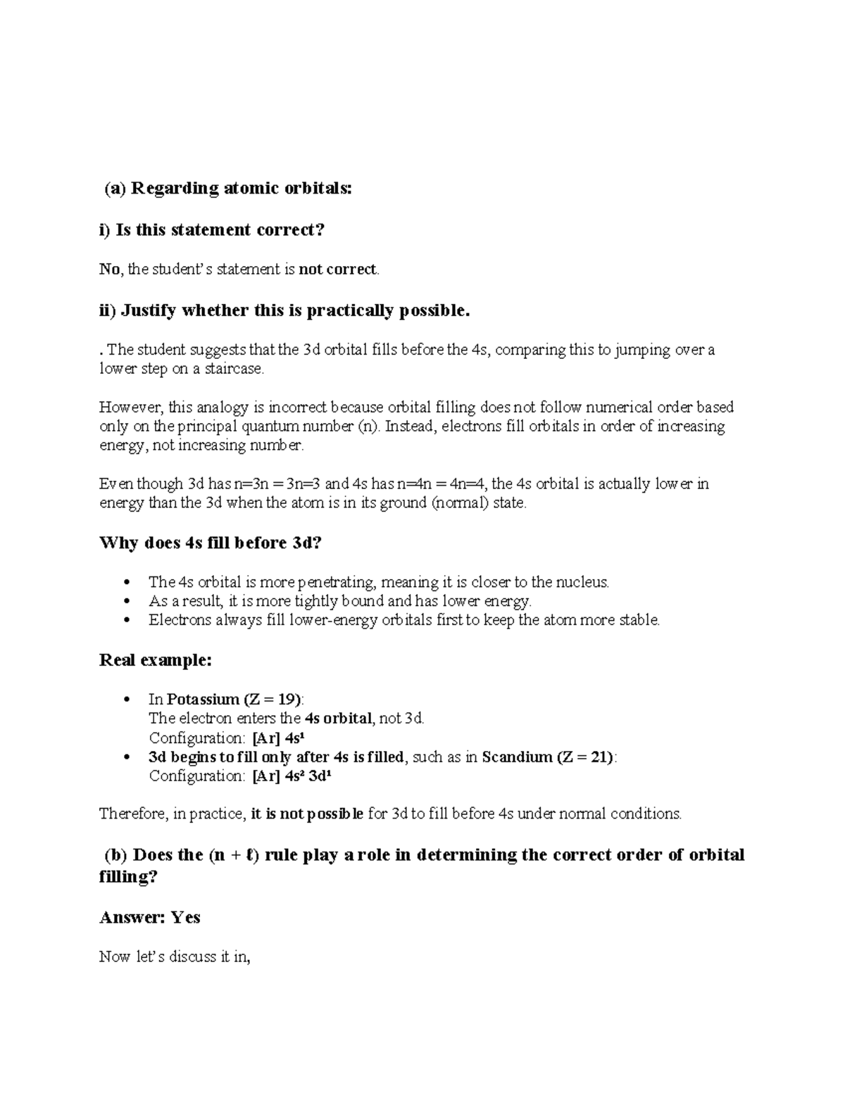 Understanding Orbital Filling: 4s vs 3d and the (n ℓ) Rule - Studocu